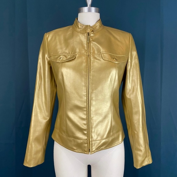 Vertigo Paris | Jackets & Coats | Vintage 9s Vertigo Gold Faux Leather ...